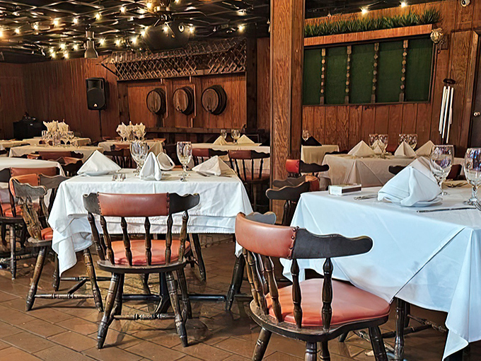 Step inside to a world where wooden charm meets white tablecloth elegance. This isn't your abuela's dining room, but she'd definitely approve.