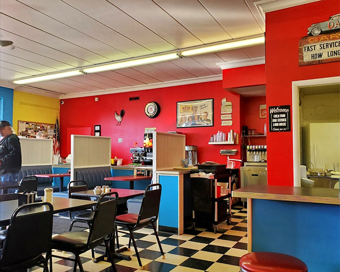 The red and blue color scheme isn't just patriotic&mdash;it's the visual equivalent of comfort food, wrapping you in nostalgic warmth before your first bite.