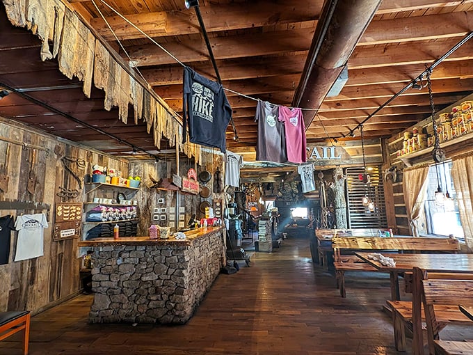 Step inside and you're instantly transported to a mountain camp kitchen where Daniel Boone himself might have stopped for flapjacks and coffee.