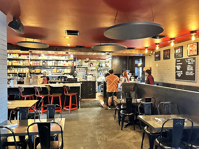 Industrial chic meets barbecue comfort inside Pig Floyd's. The copper ceiling and open kitchen create that "I've discovered something special" feeling every food lover craves.