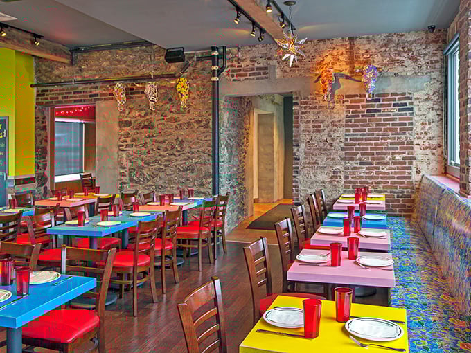 Exposed brick walls meet colorful tables in a space that feels like your coolest friend's dining room&mdash;if that friend happened to make incredible tacos.
