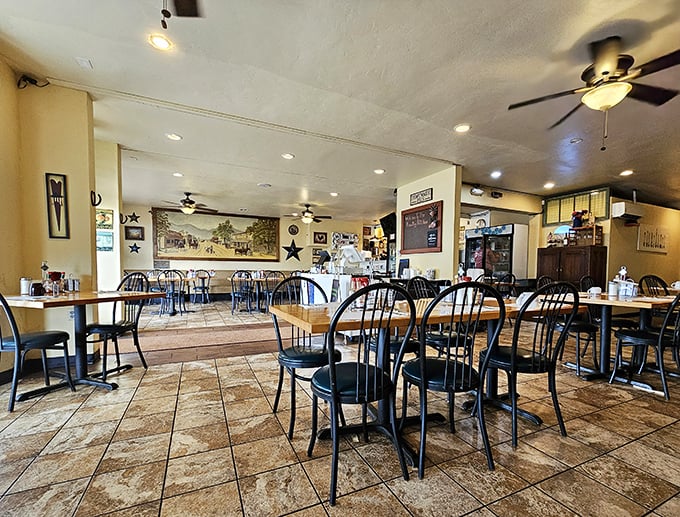 Inside, country charm meets small-town comfort with a dining room that invites you to settle in, relax, and prepare for a meal worth remembering.