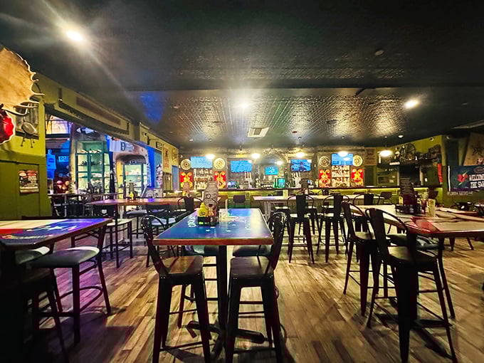 The interior feels like your cool uncle's basement rec room, if your uncle happened to own a fishing boat.