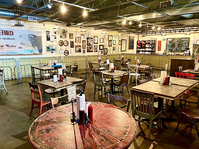 The dining room's rustic charm feels like a barbecue museum where the exhibits are meant to be devoured rather than observed.