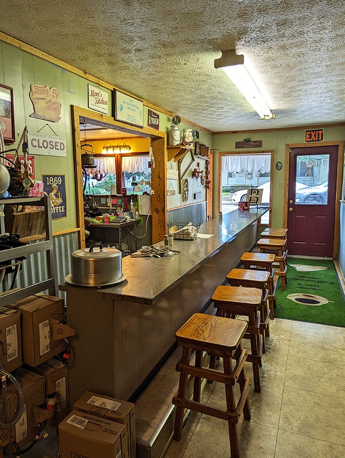 Counter culture at its finest&mdash;wooden stools that have supported generations of locals, all facing the kitchen where breakfast magic happens daily.