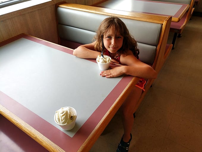 Classic diner-style booths create the perfect stage for ice cream memories. Simple pleasures need no fancy backdrop.