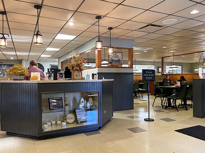 Classic diner aesthetics meet small-town charm at Lyn-Way's host station. That display case isn't just furniture&mdash;it's a trophy case for homemade delights.