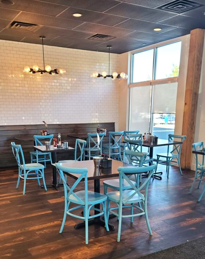 Those turquoise chairs aren't just stylish&mdash;they're practically sending you a postcard from breakfast paradise before you even sit down.