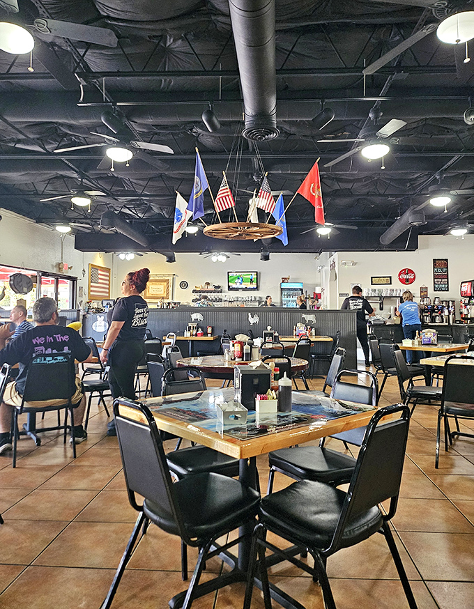 Where flags hang from the ceiling and conversations flow as freely as the coffee. This isn't Instagram-bait; this is breakfast democracy.