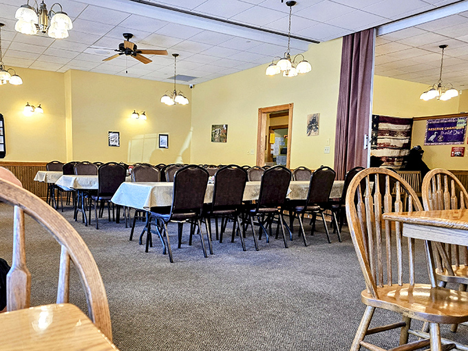 The dining room at Olde Dutch embodies "Midwest elegant"&mdash;where tablecloths meet practicality and every chair has supported generations of satisfied diners.