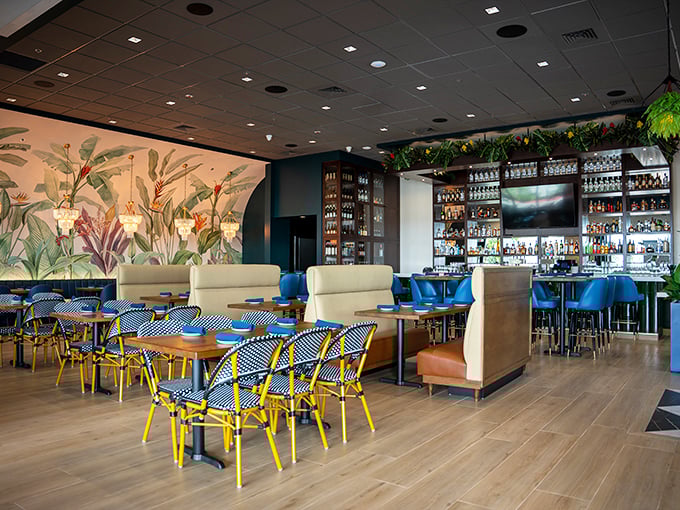 Where sports dreams and culinary magic collide &ndash; Dino's dining room stands ready for the dinner rush, TVs poised for the big game.