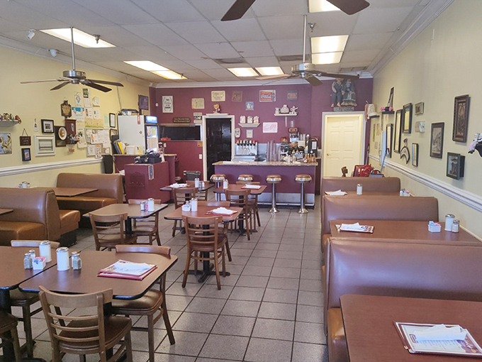 Step inside and you're transported to a simpler time—burgundy walls, cozy booths, and the promise of comfort food that delivers on its name.