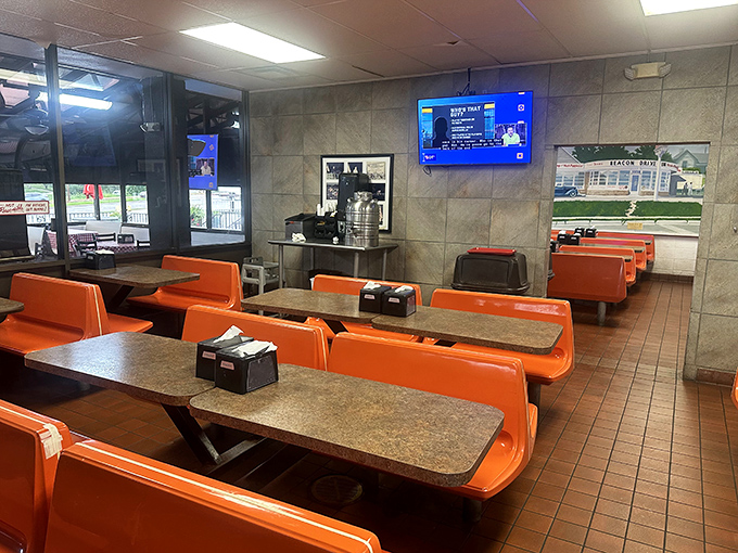 Orange booths that have witnessed countless first dates and family gatherings. Time stands still inside these walls, but the food keeps coming.