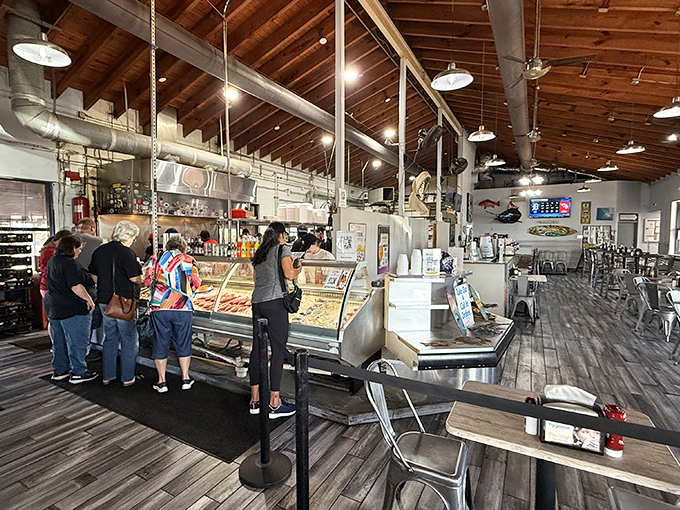 Where the magic happens! Customers line up at the counter, making the toughest decision of their Florida vacation: which fresh-caught delight to devour today.