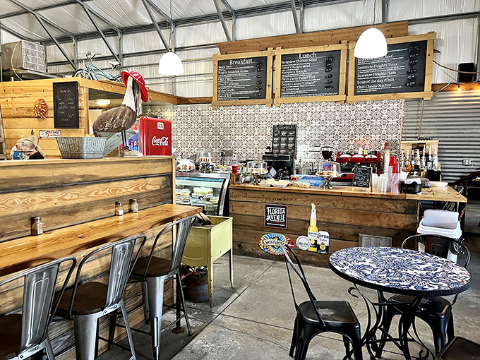 Inside, warm wood tones and industrial touches create that perfect "discovered treasure" vibe where memorable meals and conversations naturally unfold.
