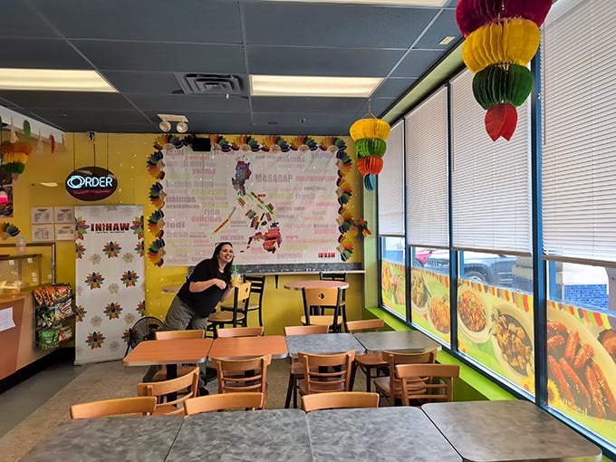 Bright yellow walls, colorful lanterns, and a map of the Philippines create an instant mood lift&mdash;visual comfort food before the actual meal arrives.