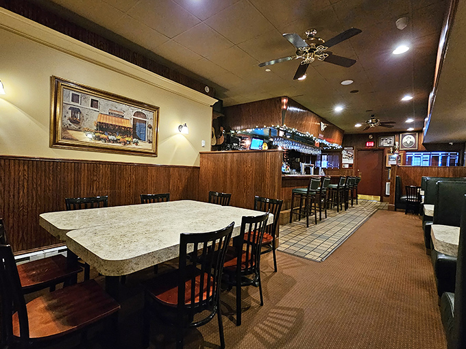 Classic wood paneling and comfortable seating create that "I've come home" feeling every great Italian eatery should deliver.