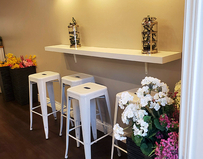 Minimalist chic meets sweet retreat. These white stools aren't just seating&mdash;they're front-row tickets to the greatest sugar show in Philly.