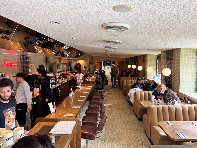 Warm wooden tables, green wainscoting, and just enough space between tables to keep your meat-induced moans from disturbing fellow diners.