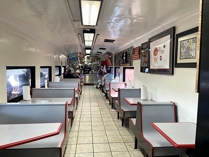 Walking through Salty's converted train car dining room feels like stepping into a BBQ time machine where the only modern technology needed is a smoker and your appetite.