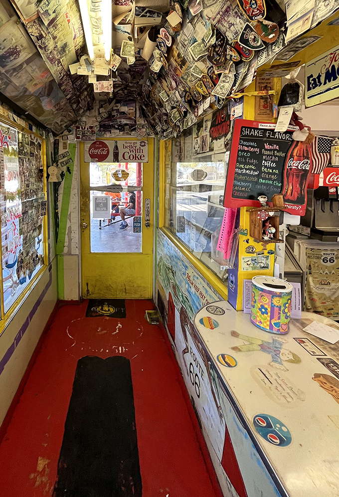 Money from around the world plasters the ceiling and walls, proving good humor and great milkshakes are universal currencies at the Snow Cap.