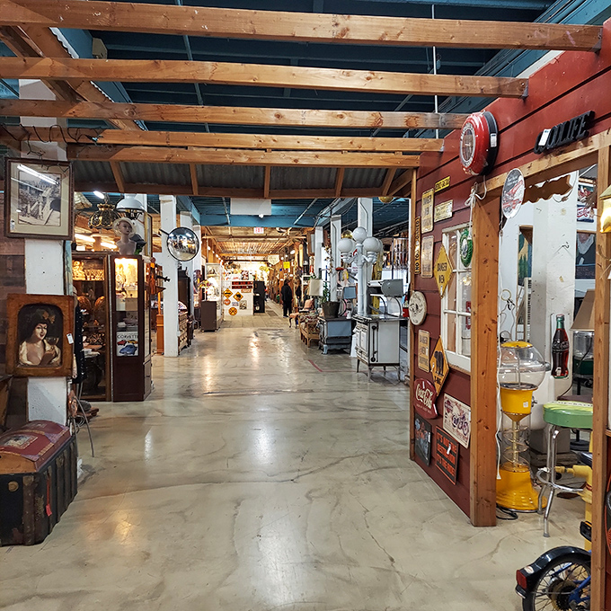 Corridors that stretch into yesteryear, lined with the ghosts of America's living rooms past. Each booth offers a portal to a different decade.