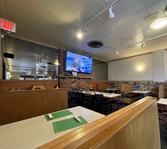 Wooden booths and brick accents create that perfect diner atmosphere&mdash;not designed by committee, but evolved through decades of serving happy customers.