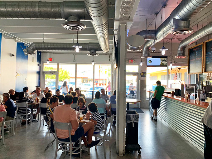 Inside, it's all business &ndash; exposed ductwork, simple seating, and a counter where seafood dreams come true. No ocean view needed when the food is this good.
