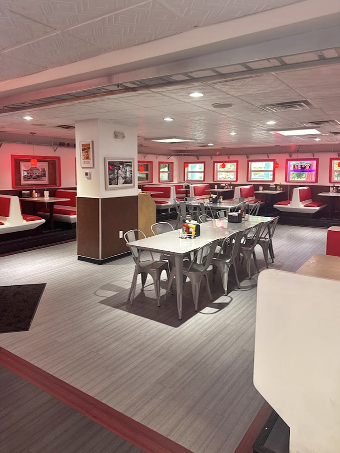 Inside Bearden's, the classic red vinyl booths and retro lighting create the perfect backdrop for making memories over milkshakes and burgers.