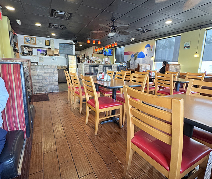 Warm wooden chairs with cherry-red cushions invite you to settle in for the long haul. This isn't fast food&mdash;it's food worth savoring.