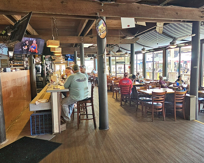 Where nautical charm meets culinary comfort. The well-worn bar and wooden beams tell stories of countless celebrations while large windows frame million-dollar water views.