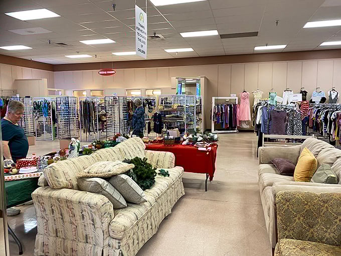 Inside, it's a thrifter's paradise where furniture, clothing, and knickknacks coexist in organized chaos. The hunt begins, and the thrill is palpable.