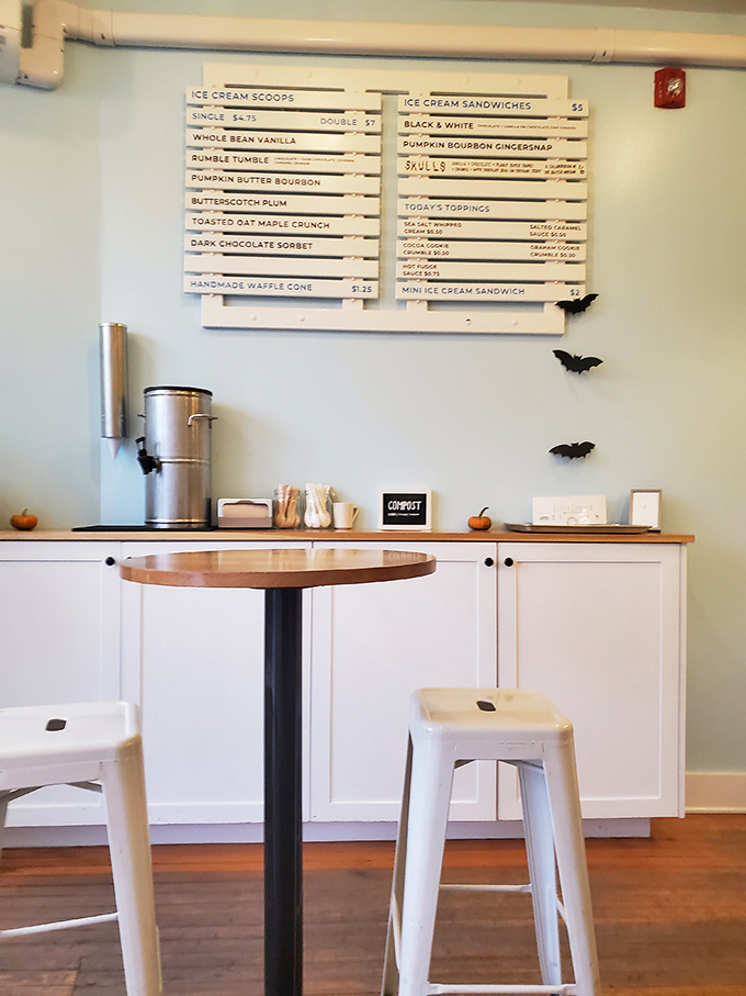 Minimalist chic meets ice cream dreams. Those white stools aren't just seating&mdash;they're front-row tickets to the greatest frozen show on earth. 