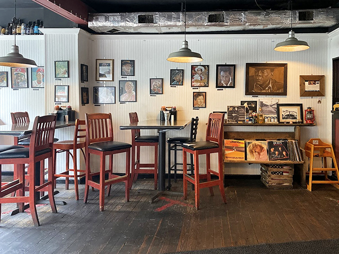 Inside, vintage portraits and vinyl records create a living room vibe that says, "Stay awhile, the brisket's worth it."