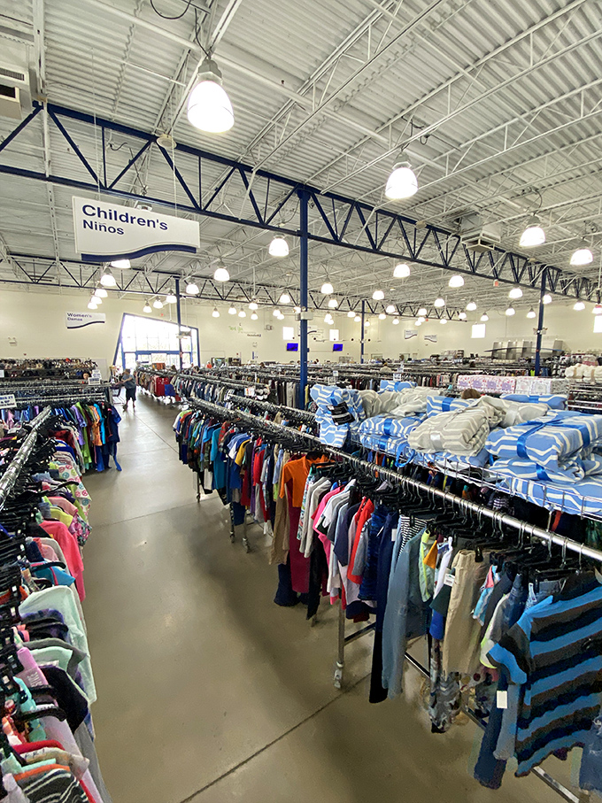 Rows upon rows of children's clothing stretch toward the horizon. More options than a kid's "what should I wear?" crisis.