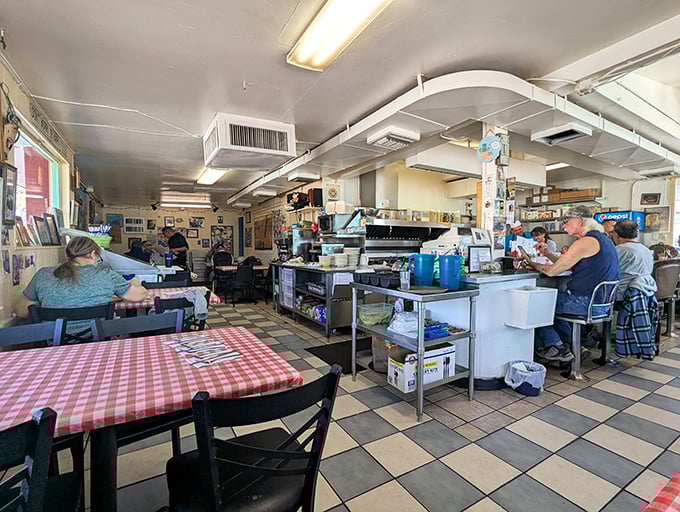 Inside Frank's, the checkered floor and open kitchen create the perfect diner atmosphere &ndash; where breakfast dreams come true and coffee cups never empty.