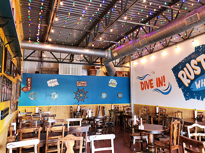 Colorful string lights dance across the ceiling while nautical decor transforms this Pataskala eatery into a coastal getaway. No passport required!