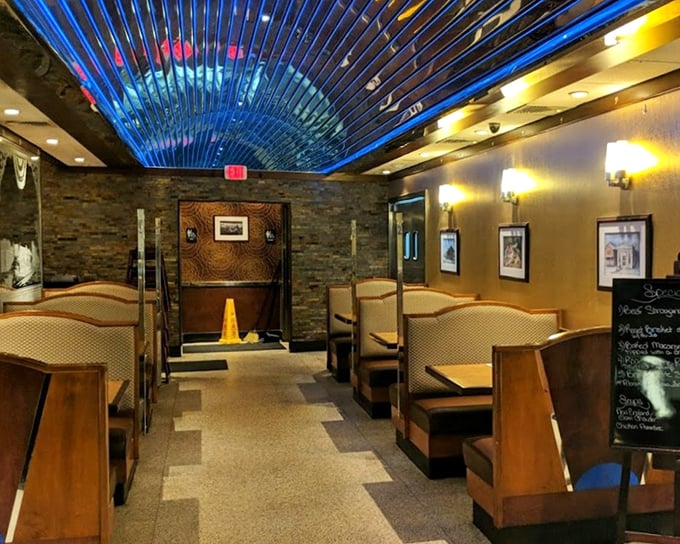 Step inside to discover the diner's signature blue ceiling with its distinctive ribbed design&mdash;architectural eye candy that rivals the menu offerings below.