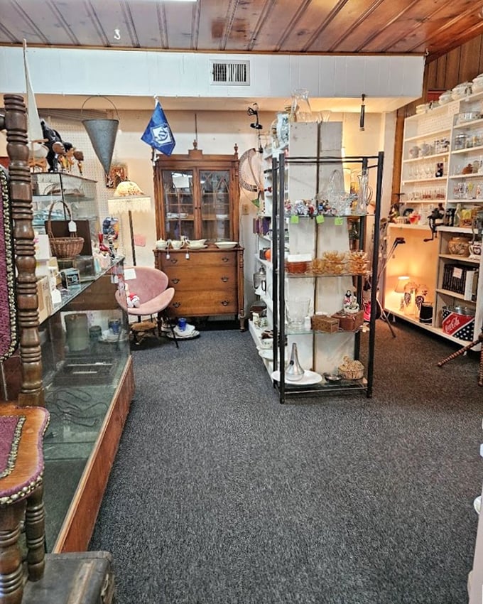 Red chairs and patterned carpet create that classic diner atmosphere where comfort trumps trendiness. The kind of place where calories don't count and conversations flow freely.