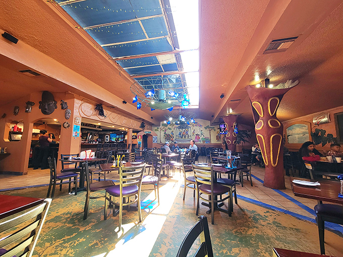 Pink walls and skylights create the perfect atmosphere where every meal feels like a celebration worth having.