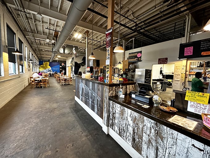 Industrial chic meets smoky charm in this no-frills temple to meat. The counter beckons with promises of carnivorous delights ahead.