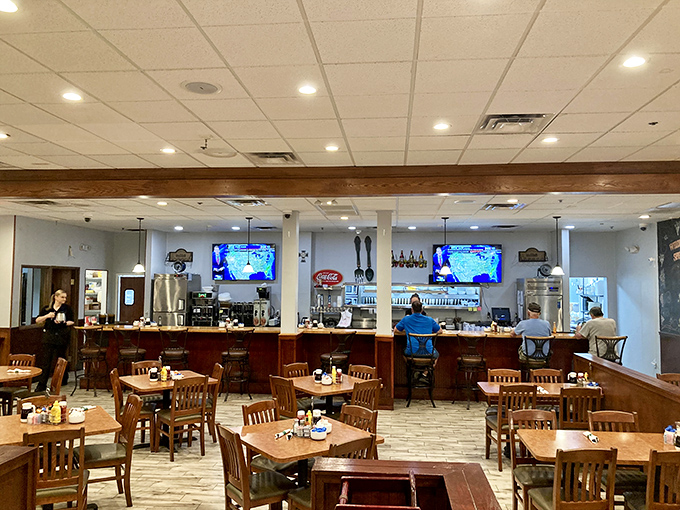 Inside, wooden tables and classic diner ambiance create that perfect "everybody knows your name" feeling where breakfast dreams come true.