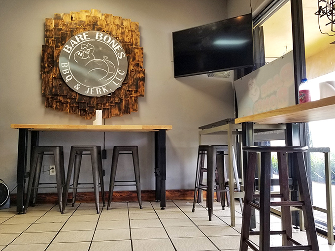 Industrial-chic meets BBQ simplicity with that eye-catching wooden logo display&mdash;form following delicious function.