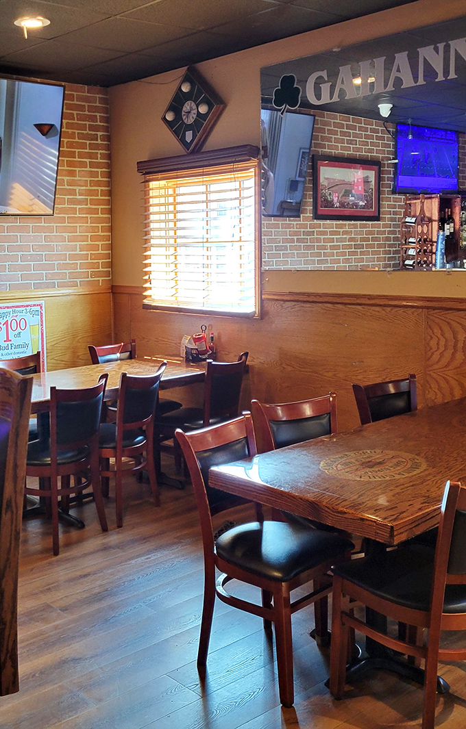 Inside, wood paneling and brick walls tell stories of countless Ohio celebrations. This isn't designer decor—it's authentic character earned over years of serving the community.
