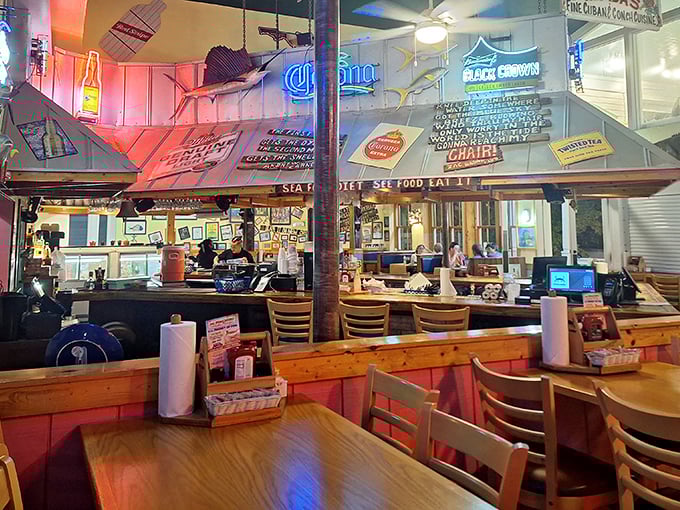 Inside, nautical charm meets Keys casual. The mounted sailfish watches over patrons as if to say, "Yes, the seafood really is that fresh."