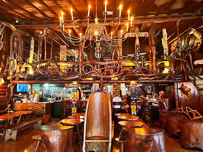 Step inside and discover a handcrafted wonderland where every antler, beam, and carving tells its own fascinating story.