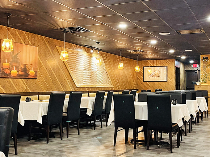 Warm wood paneling and crisp white tablecloths create that perfect "neighborhood gem" atmosphere&mdash;comfortable enough for Tuesday dinner, special enough for celebrations.