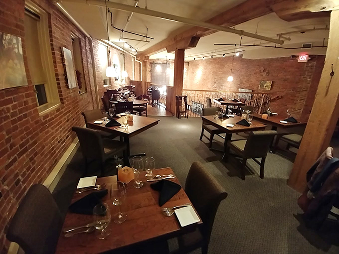 The dining room's exposed brick and wooden beams tell stories of Harrisonburg's past while you contemplate your deliciously difficult menu decisions.