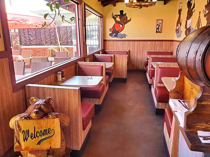Step inside and you're transported to a simpler time when wood paneling was king and cartoon bears in bow ties were the height of restaurant sophistication.