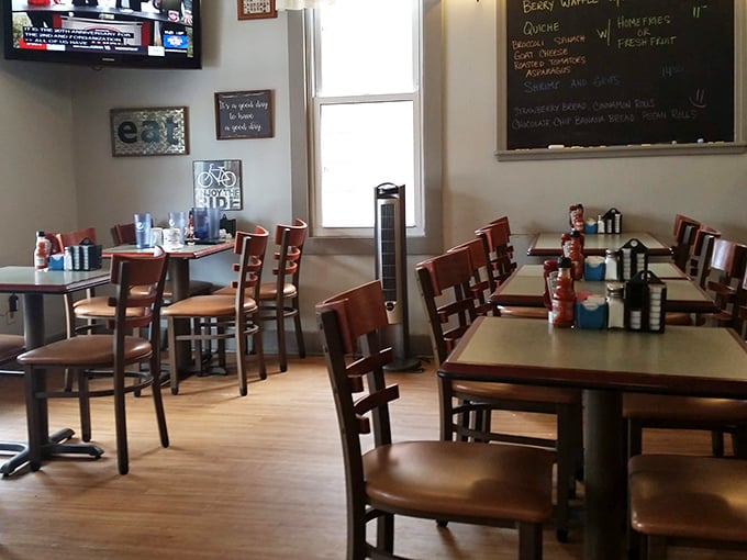 Inside, wooden chairs and chalkboard menus create that perfect "I've come home" feeling that chain restaurants spend millions trying to replicate.